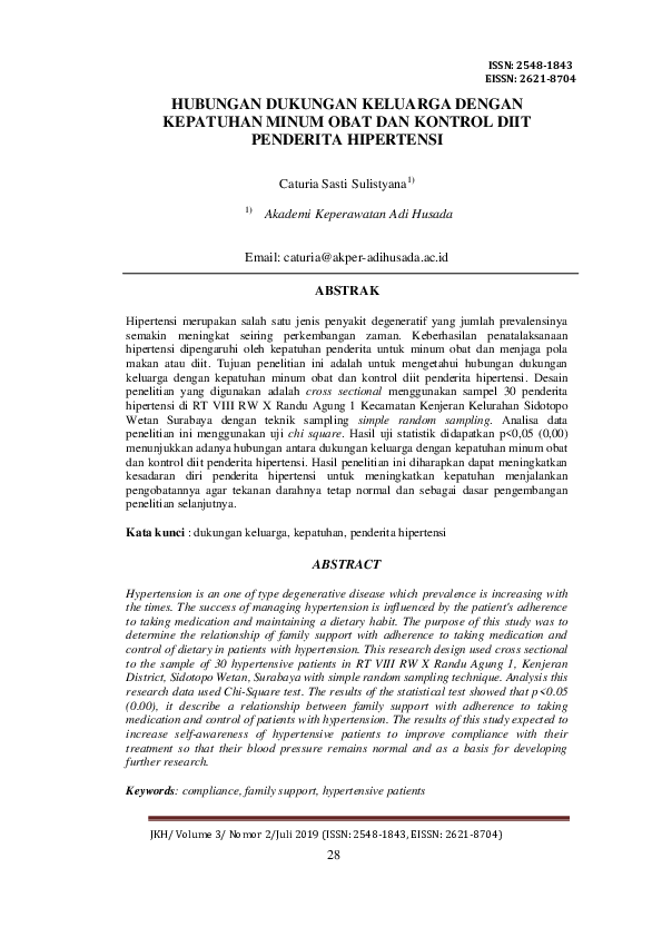 (PDF) Hubungan Dukungan Keluarga dengan Kepatuhan Minum Obat dan Kontrol Diit Penderita Hipertensi