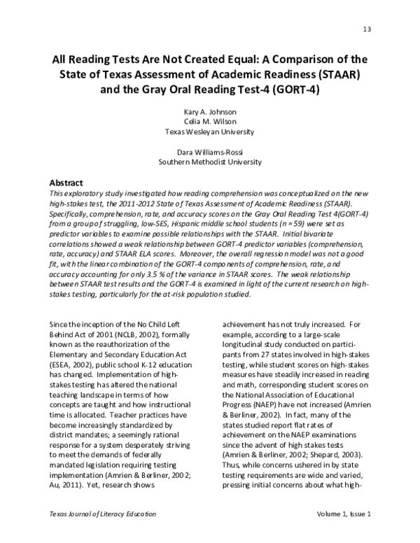 (PDF) All Reading Tests Are Not Created Equal: A Comparison of the ...