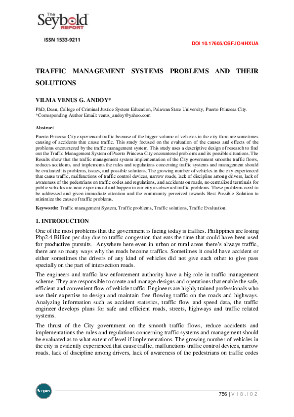 (PDF) TRAFFIC MANAGEMENT SYSTEMS PROBLEMS AND THEIR SOLUTIONS