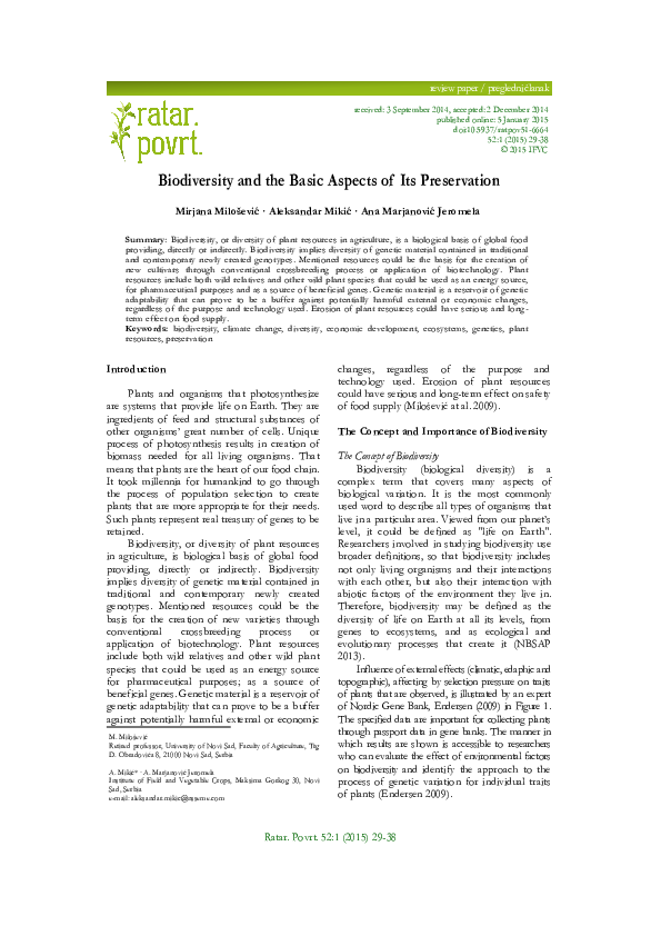 (PDF) Biodiversity and the basic aspects of its preservation
