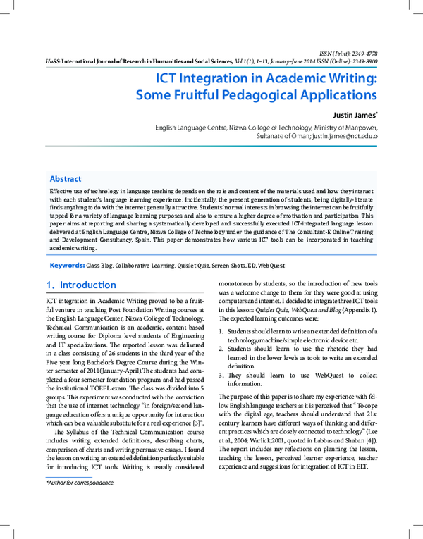 (PDF) ICT Integration in Academic Writing: Some Fruitful Pedagogical ...