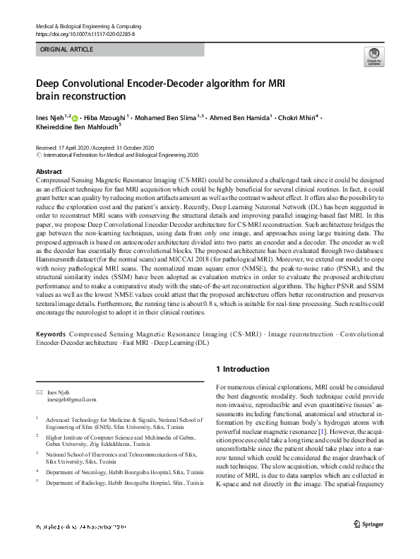 Pdf Deep Convolutional Encoder Decoder Algorithm For Mri Brain