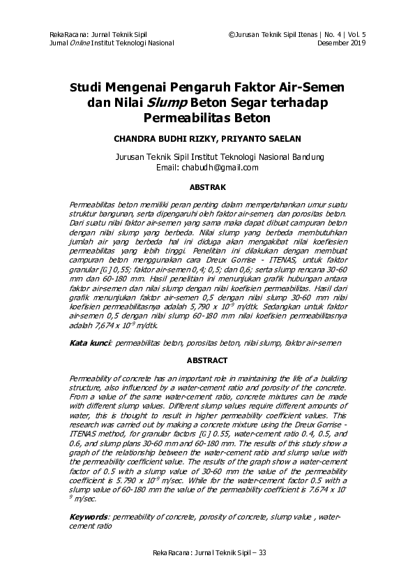 (PDF) Studi Mengenai Pengaruh Faktor Air-Semen dan Nilai Slump Beton ...
