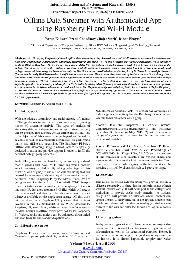 (PDF) Offline Data Streamer with Authenticated App using Raspberry Pi and Wi-Fi Module