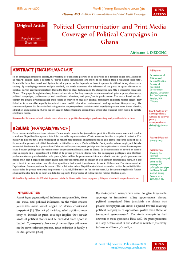 (PDF) Development Studies Political Communication and Print Media ...