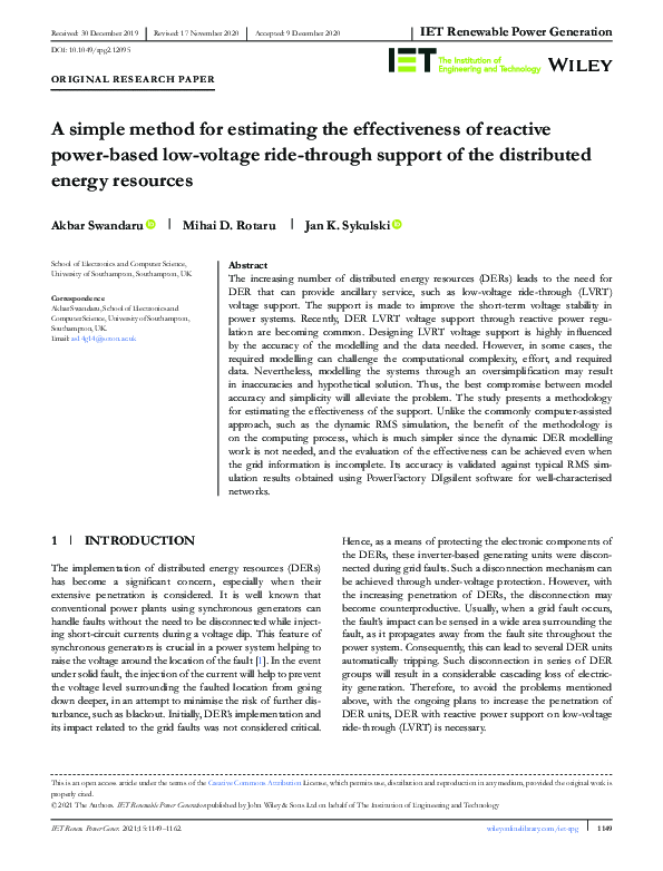 (PDF) Estimating Effectiveness of Reactive Power Support for DERs