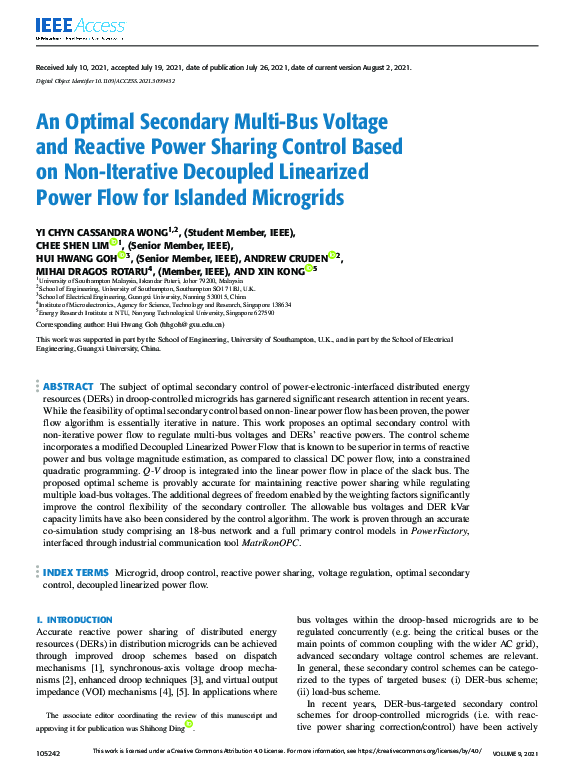 Pdf An Optimal Secondary Multi Bus Voltage And Reactive Power Sharing Control Based On Non 