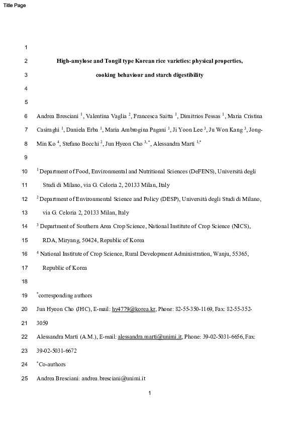 (PDF) High-amylose and Tongil type Korean rice varieties: physical ...