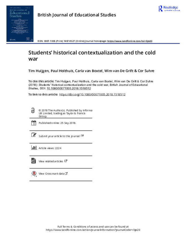 (PDF) Students’ historical contextualization and the cold war