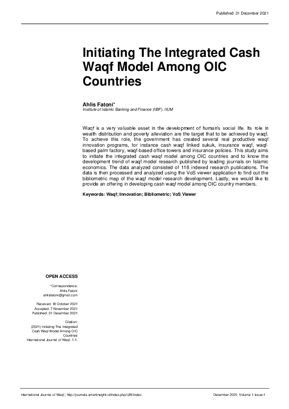 (PDF) Initiating The Integrated Cash Waqf Model Among OIC Countries