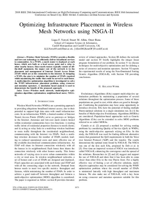 (PDF) Optimizing Infrastructure Placement in Wireless Mesh Networks Using NSGA-II