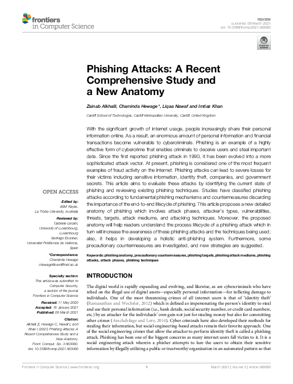 (PDF) Phishing Attacks: A Recent Comprehensive Study and a New Anatomy