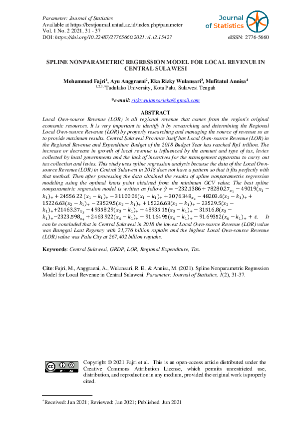 (PDF) Spline Nonparametric Regression Model for Local Revenue in Central Sulawesi