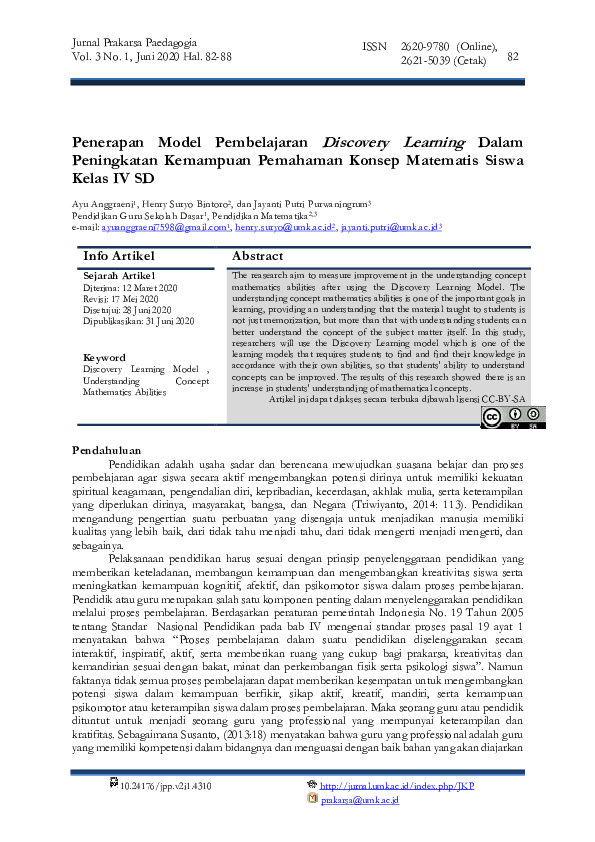 (PDF) Penerapan Model Pembelajaran Discovery Learning Dalam Peningkatan Kemampuan Pemahaman ...