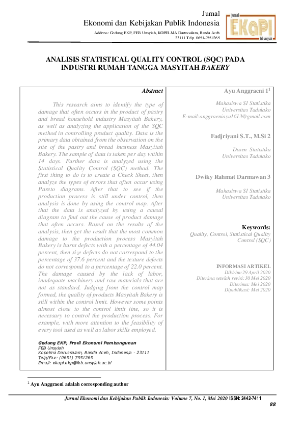 (PDF) Analisis Statistical Quality Control (SQC) Pada Industri Rumah Tangga Masyitah Bakery
