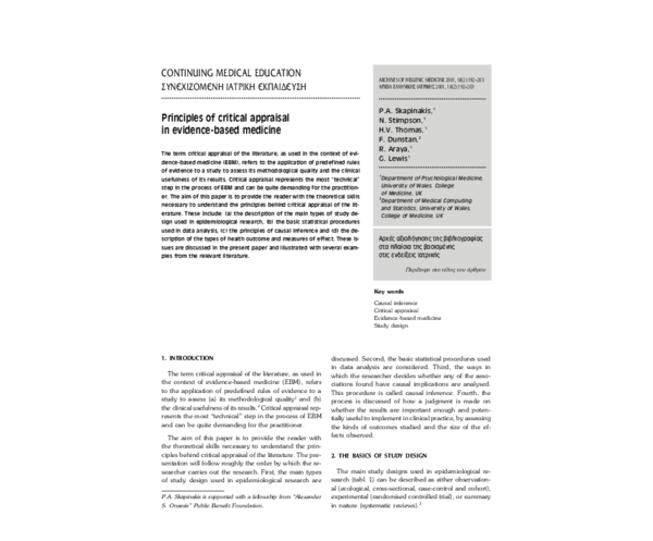 (PDF) Principles of critical appraisal in evidence-based medicine