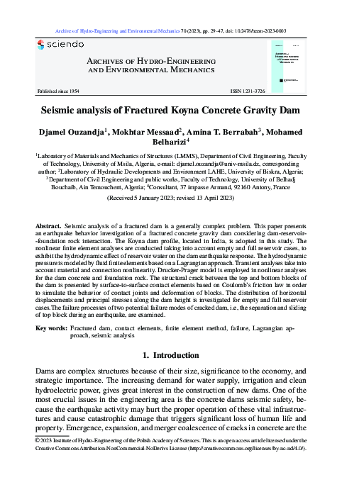 (PDF) Seismic analysis of Fractured Koyna Concrete Gravity Dam