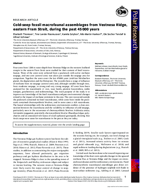 (PDF) Cold-seep fossil macrofaunal assemblages from Vestnesa Ridge ...