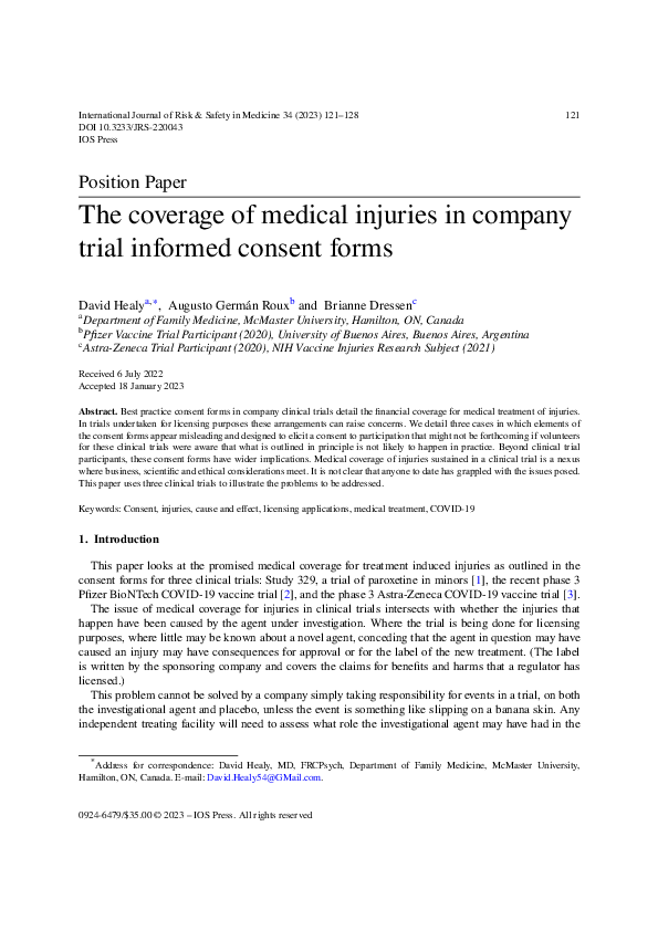 (PDF) The coverage of medical injuries in company trial informed ...