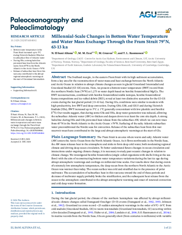 (PDF) Millennial‐Scale Changes in Bottom Water Temperature and Water ...