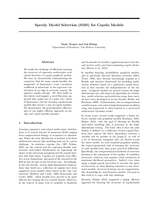 (PDF) Speedy Model Selection (SMS) for Copula Models