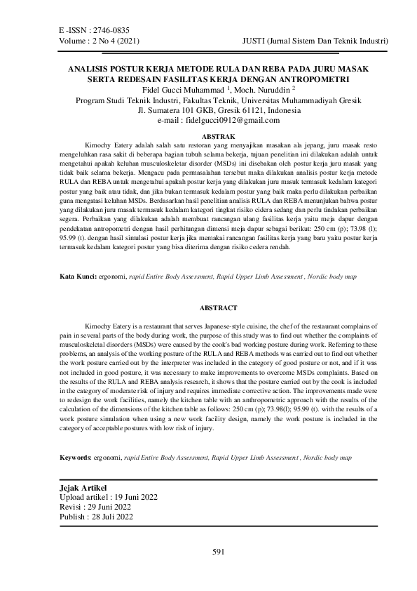 (PDF) Analisis Postur Kerja Metode RULA REBA pada juru masak serta ...