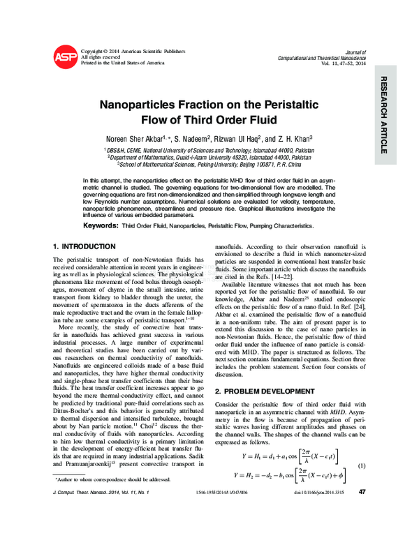 (PDF) Nanoparticles Fraction on the Peristaltic Flow of Third Order Fluid