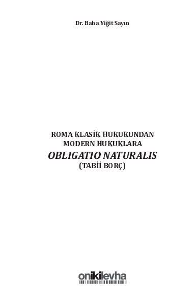 (PDF) Roma Klasik Hukukundan Modern Hukuklara Obligatio Naturalis
