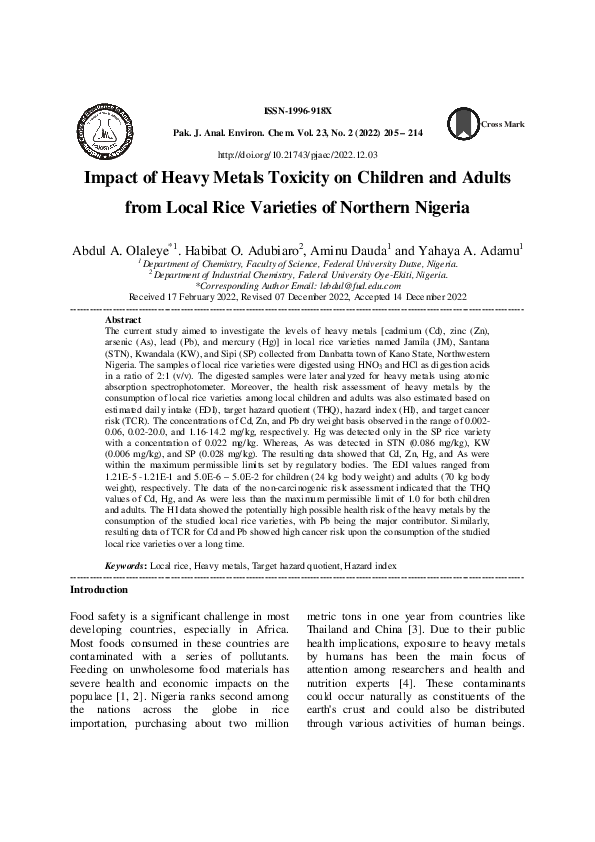 (PDF) Impact of Heavy Metals Toxicity on Children and Adults from Local ...