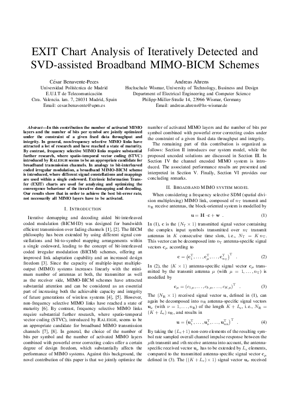 Pdf Exit Chart Analysis Of Iteratively Detected And Svd Assisted Broadband Mimo Bicm Schemes