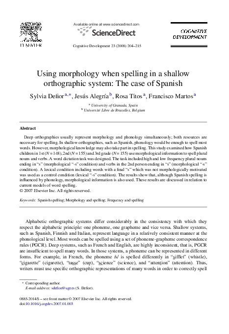 (PDF) Using morphology when spelling in a shallow orthographic system ...