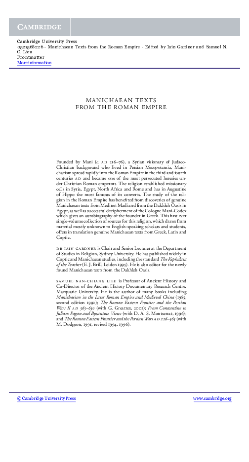 (PDF) Manichaean Texts from the Roman Empire