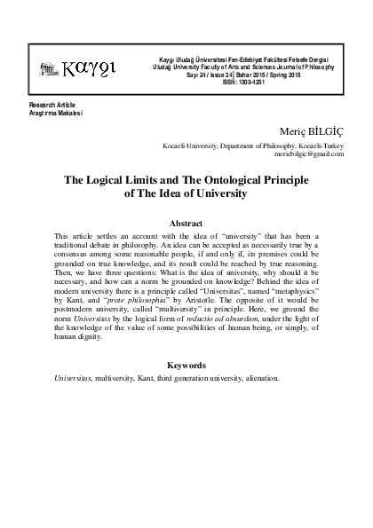 (PDF) The Logical Limits and The Ontological Principle of The Idea of University