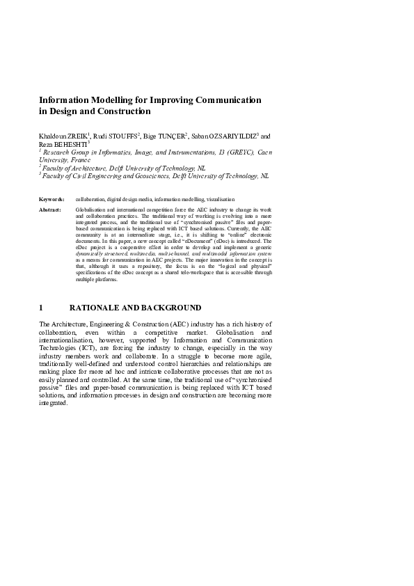 (PDF) Information Modelling for Improving Communication in Design and Construction