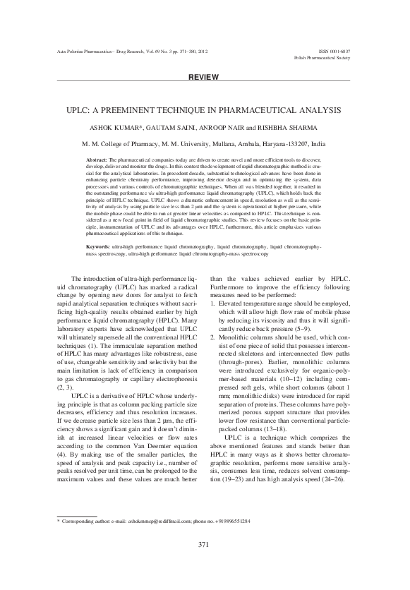 (PDF) UPLC: a preeminent technique in pharmaceutical analysis