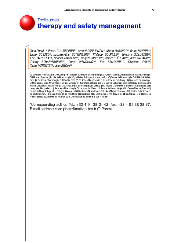 (PDF) Tocilizumab: Therapy and safety management