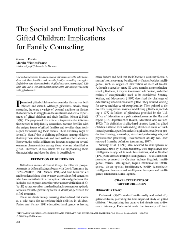 (PDF) The Social and Emotional Needs of Gifted Children: Implications ...