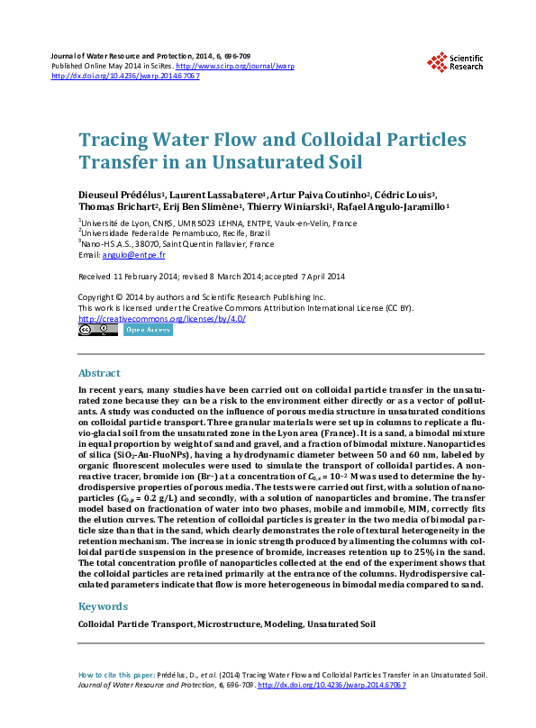 (PDF) Tracing Water Flow and Colloidal Particles Transfer in an Unsaturated Soil