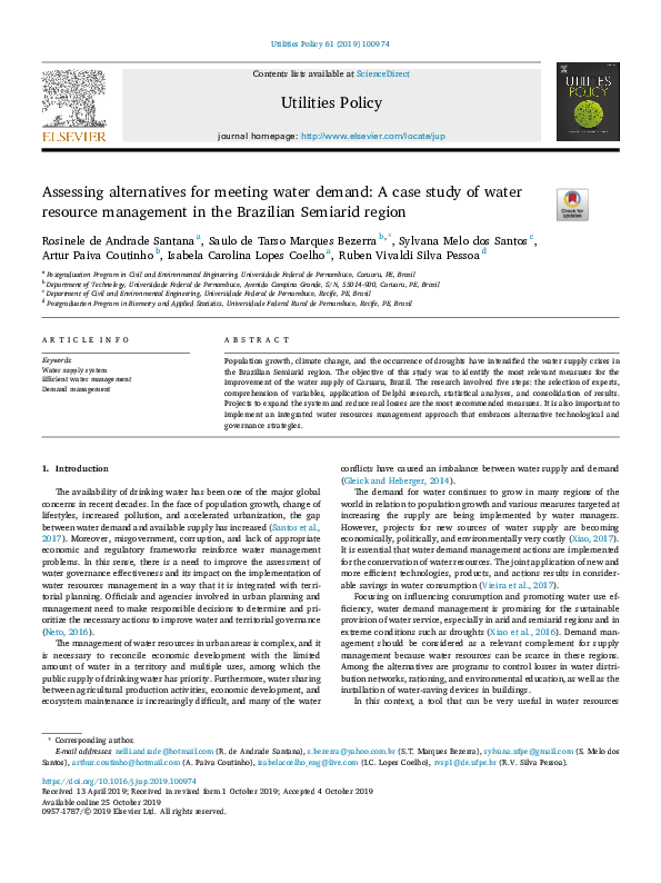(PDF) Assessing alternatives for meeting water demand: A case study of ...