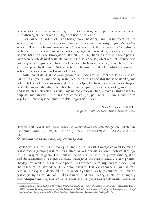 (PDF) Rebecca Gould, The Persian Prison Poem: Sovereignty and the ...