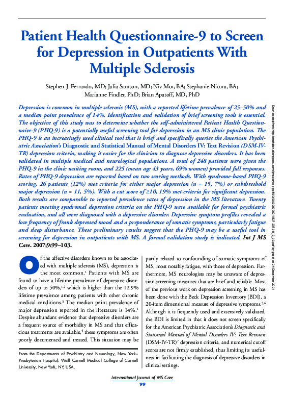 (PDF) Patient Health Questionnaire-9 to Screen for Depression in ...