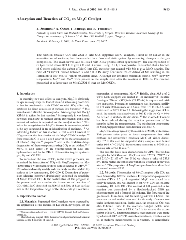 (PDF) Adsorption and Reaction of CO2 on Mo2C Catalyst