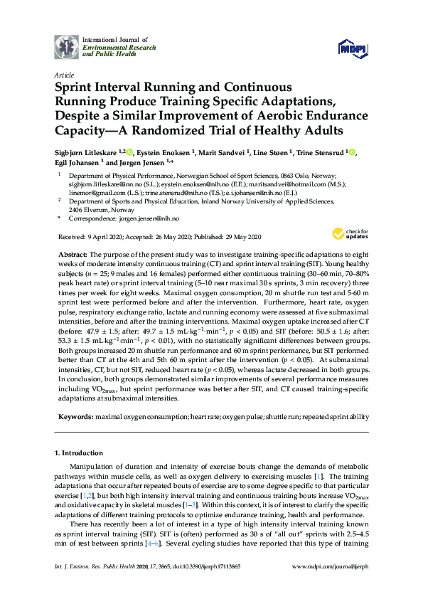 (PDF) Sprint Interval Running and Continuous Running Produce Training Specific Adaptations ...
