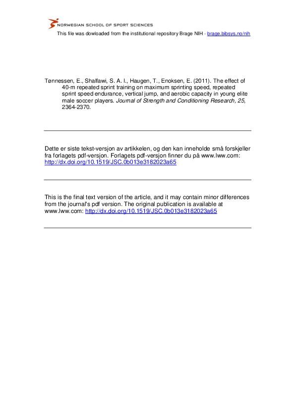 (PDF) The Effect of 40-m Repeated Sprint Training on Maximum Sprinting ...