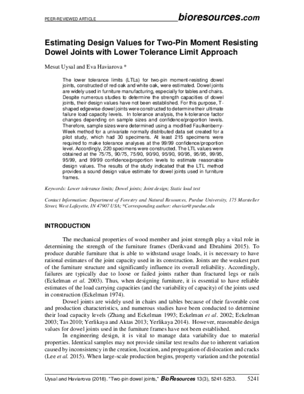 (PDF) Estimating design values for two-pin moment resisting dowel joints with lower tolerance ...