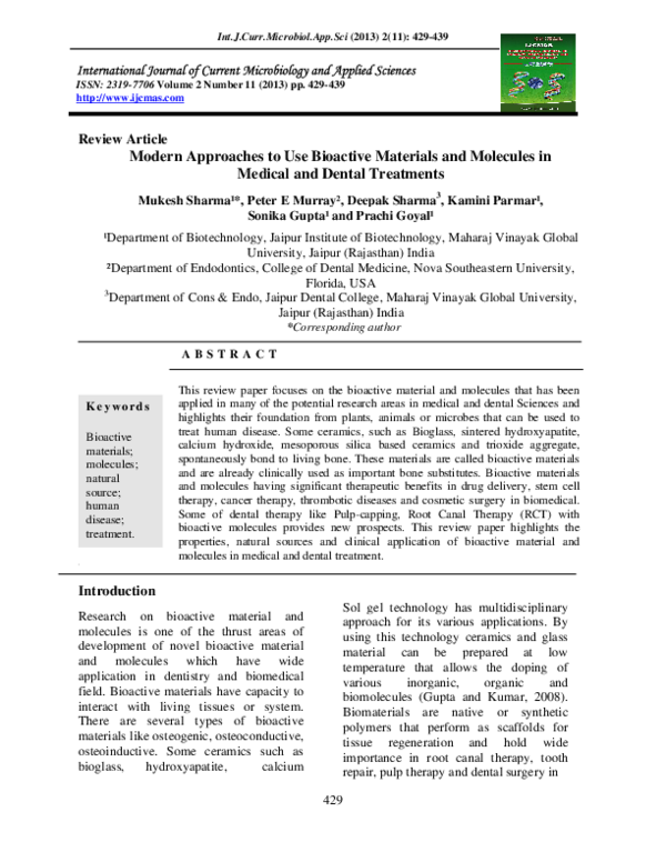 Pdf Modern Approaches To Use Bioactive Materials And Molecules In