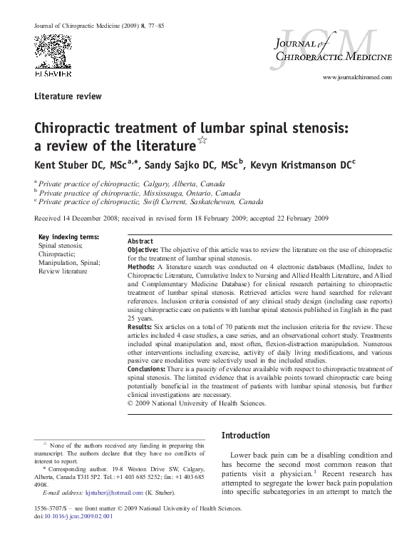 (PDF) Chiropractic treatment of lumbar spinal stenosis: a review of the ...