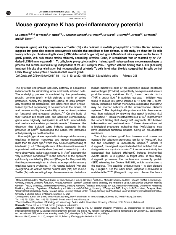 (PDF) Mouse granzyme K has pro-inflammatory potential