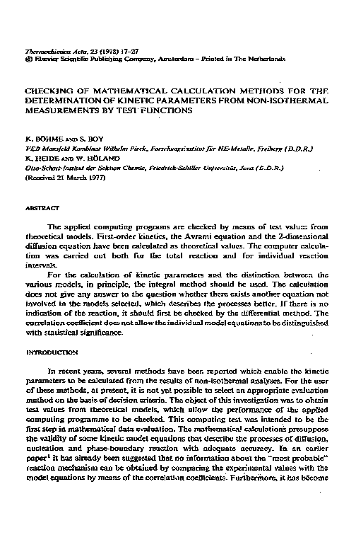(PDF) Checking of mathematical calculation methods for the determination of kinetic parameters ...