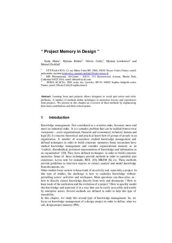 (PDF) Project Memory in Design | Nada Matta - Academia.edu